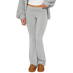 KMBANGI Women Skinny Pants Fold Over Bootcut Stretchy Yoga Flare Leggings Long Y2k Joggers Sweatpants Lounge Streetwear(Daily Light Gray,S)