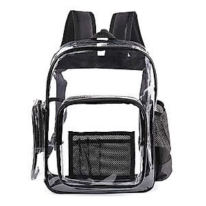 Heavy Duty Clear Backpack with Large Laptop Compartment, See Through Plastic Bookbags for School, Stadium,Security, Sporting (Black)