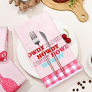 Oudain Set of 4 Pink Kitchen Towels Preppy Howdy Microfiber Dish Towels 16 x 24 Inch Smile Face Leopard Lightning Howdy Pink Decorative Hand Tea for Face Kitchen Bathroom College Dorm