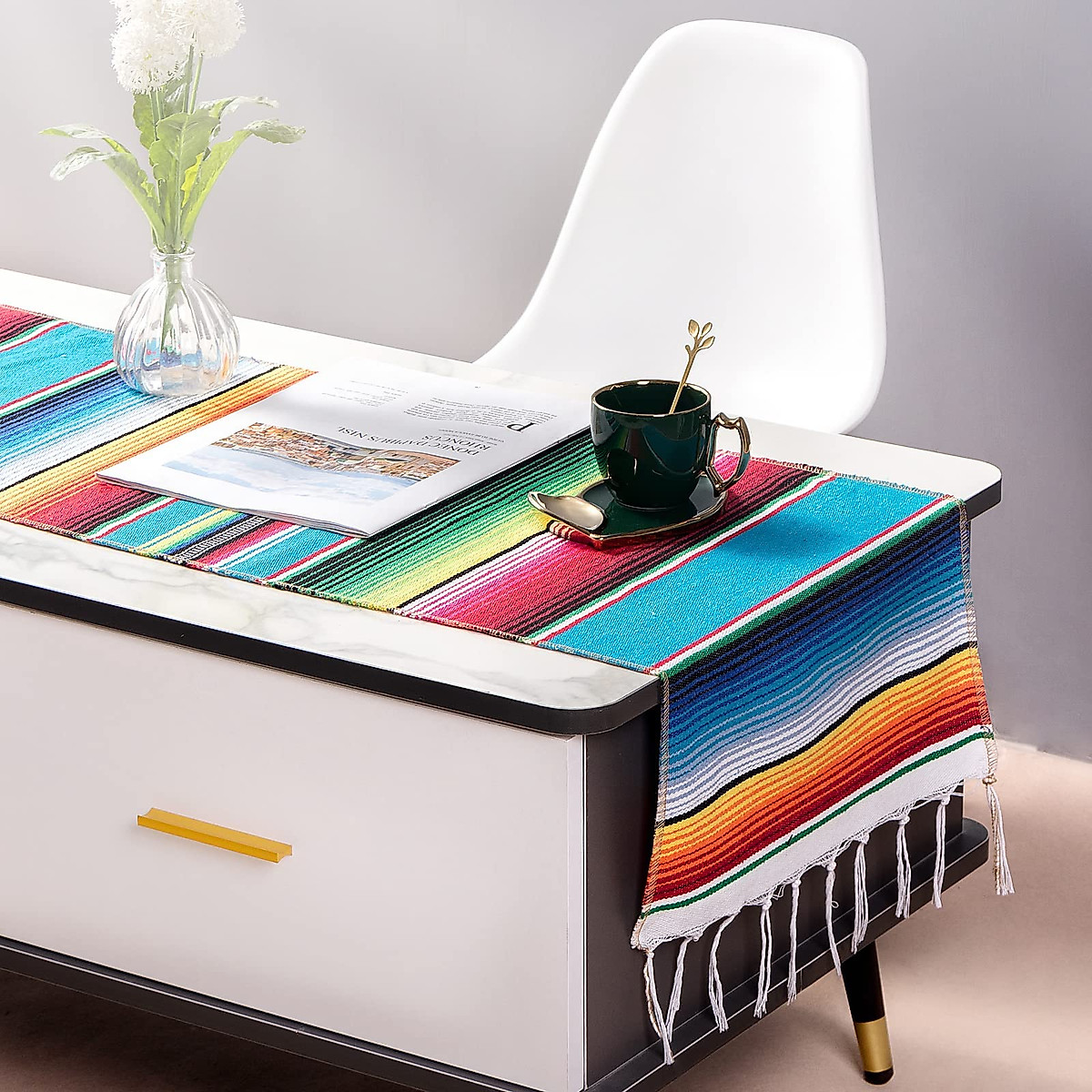 Airooglee Mexican Table Runner 4Pack 14 x 84 Inches Fiesta Mexican Theme Party Decoration for Cinco de Mayo Fiesta Party Serape Zarape Table Runner