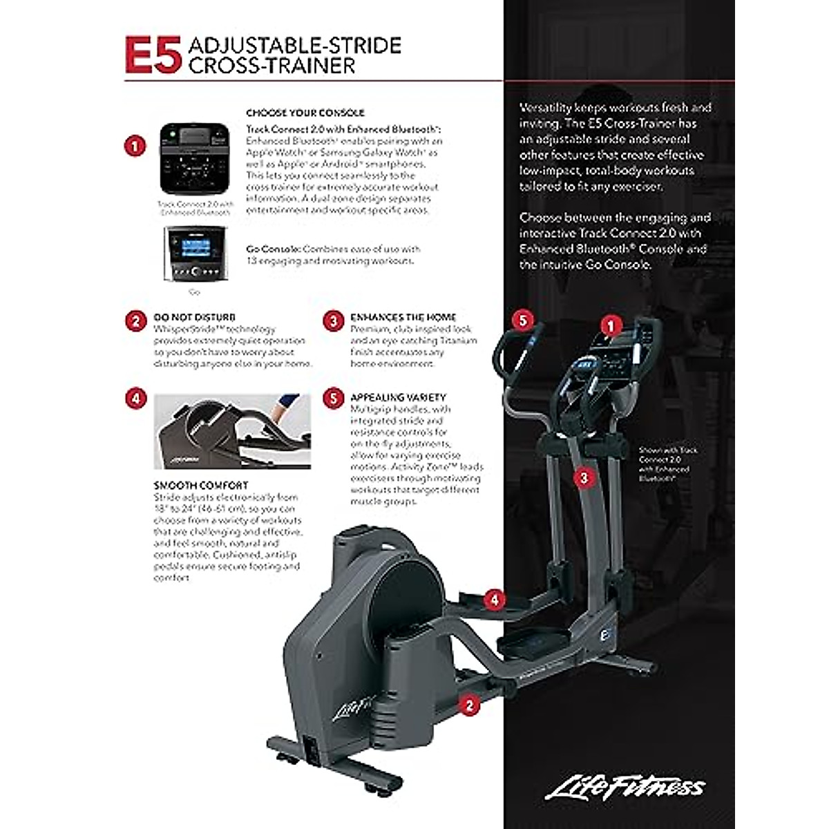 Life Fitness E5 Cross Trainer Elliptical Exercise Machine with Go Console, Titanium