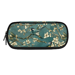 Rivatimrio Van Gogh Almond Sparrow Pencil Box with Zipper Pencils Organizer Holder Durable Oil Painting Pencil Pen Case for Boys Girls Teens Adults Work Office Turquoise