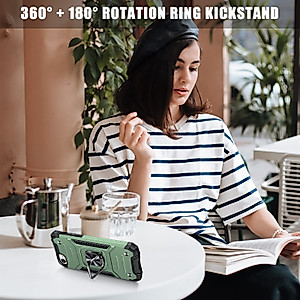 JAME Case for iPhone SE 2022/2020 Case with Tempered-Glass Screen Protector 2Pcs, for iPhone 8 Case, for iPhone 7 Case, for iPhone 6s Case, Military-Grade Protection, with Ring Kickstand, Alpine-Green