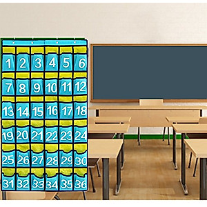 Cell Phone Holder Classroom Calculator Pocket Organizer 36 Numbered Pockets, Blue