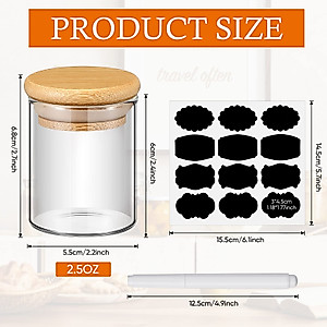 Roshtia Glass Spice Jars with Bamboo Airtight Lids Labels and Chalk Marker Food Storage Container Clear Spice Storage Bottle for Kitchen, Spice, Herbs, Seasoning, Seed, Tea, Sugar (12 Pcs,2.5 oz)