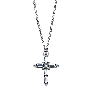 1928 Jewelry Large Crystal Cross Pendant Necklace For Women 28 Inches