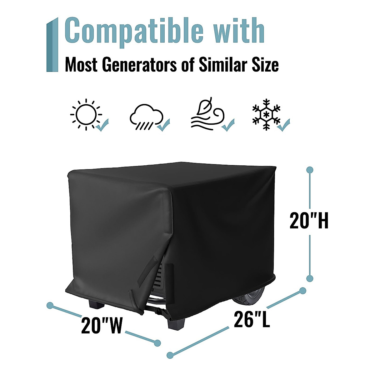 SHINESTAR Universal Generator Cover 26 x 20 x 20 inch - for 3000-5000 Watt Portable Generators, for Westinghouse, Champion, WEN, DuroMax and More, Heavy Duty Waterproof 600D Polyester, Black