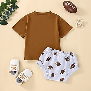 Funny Newborn Infant Baby Boy Girl Game Day Vibes Football Bodysuit Romper+Shorts Set Clothes Outfits 2Pcs (Brown, 0-6 Months)