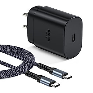 Excgood USB C Wall Charger, Super Fast Charger Type C Charging Block Compatible with Galaxy S23 Ultra/S22/S21 FE 5G/S20, Note 20/10, A14/70/71/53/23, Z Flip4, with 10ft Braided USB-C Cable (Black)