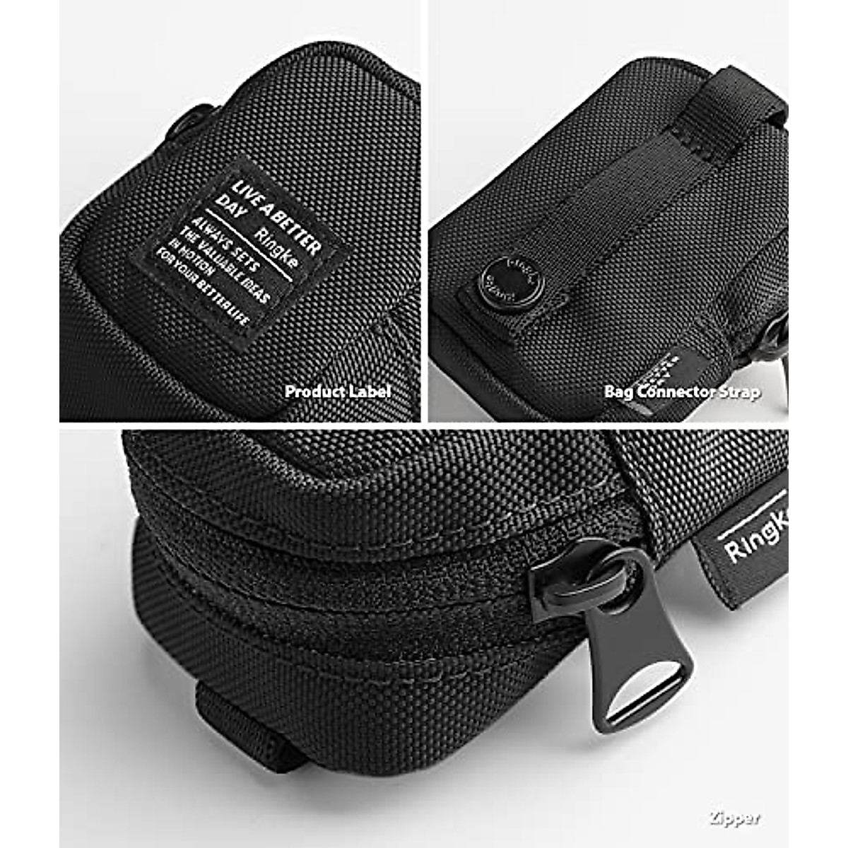 Ringke Mini Pouch [Block] Nylon Carrying Pouch Small Bag for AirPods, Galaxy Buds, Earphones, Cards, ID - Black