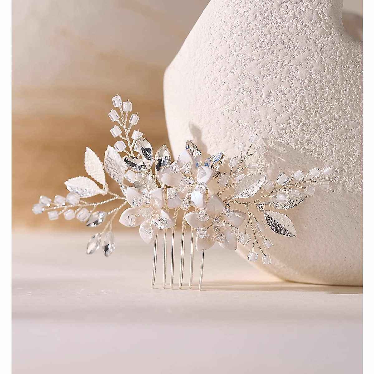 SWEETV Wedding Hair Comb Clip Bridal Crystal Wedding Hair Accessories for Brides and Bridesmaid, Silver