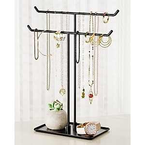 bussdis Necklace Stand Aesthetic Necklace Holder: Black Metal Necklace Organizer for Home Decor