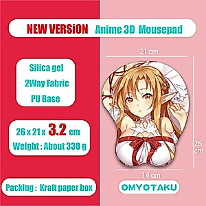 Yuuki Asuna Anime 3D Mousepads, Uncensored Oppai Ergonomics Mouse Pad with Wrist Rest Support, Silicon Gel Wrist Mice mat (Yellow)