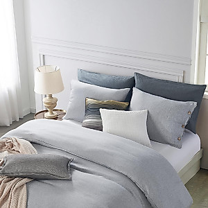 MUKKA Duvet Cover Set King Size Heather Grey Coconut Button Closure Linen Like Chambray Modern Style Elegant Soft King Duvet Cover Luxury& Breathable Covers (104 * 90 inches)