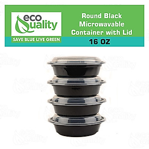 16 oz - 10 Count - Round Microwaveable Plastic Meal Prep Containers with Lids - Food Storage Container - Certified BPA-Free, Stackable, Reusable Microwave, Dishwasher, Freezer Safe, Disposable (Black)