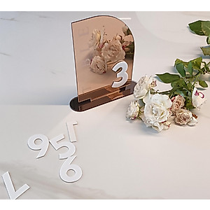 Acrylic Wedding Table Numbers,Semi-Arched Mirrored Acrylic Table Numbers for Centerpiece, Reception, Decoration, Party, Anniversary, Event (Number 1-15, Rose Gold Mirror)