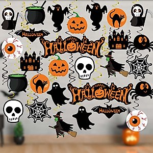 Halloween Hanging Decorations Halloween Decorations Ceiling 63PCS Black Orange Double Sided Halloween Indoor Decorationss Hanging Swirls Halloween Decorations for Office Classroom , ZFUS-20210712-006