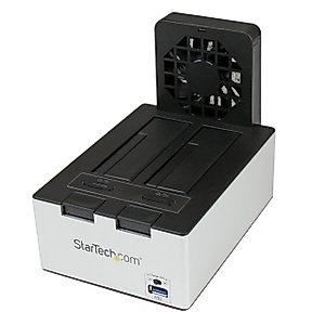 StarTech.com USB 3.0 Dual SATA Hard Drive Docking Station with Fast Charge Hub UASP and Fan, Black/Silver (SDOCK2U33HFB)