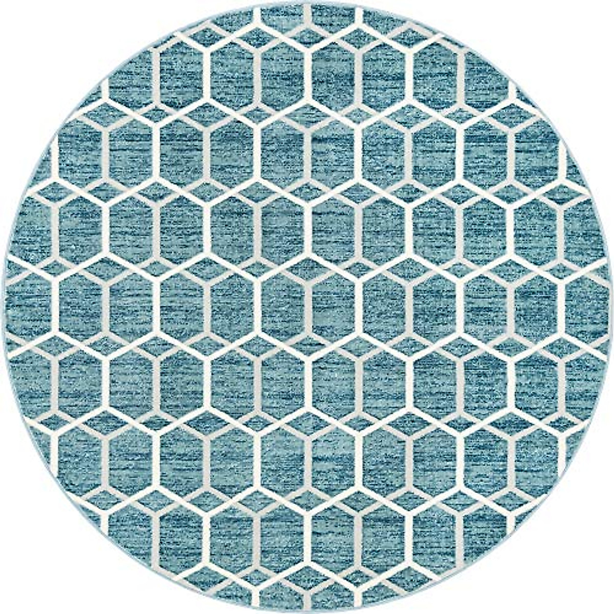 Rugs.com Lattice Trellis Collection Rug – 8 Ft Round Blue Low-Pile Rug Perfect for Kitchens, Dining Rooms