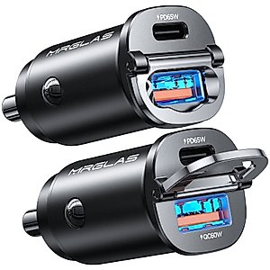MRGLAS [2-Pack]125W USB C Car Charger, Mini Metal USB C Car Charger Adapter Fast Charging PD65W & QC60W Dual Port Type C Car Cigarette Lighter USB Charger for iPhone 15 14 ProMax iPad Samsung Macbook