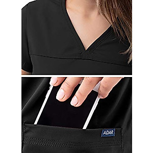 Adar Pro Scrubs for Women - Sweetheart V-Neck Scrub Top - P4210 - Black - S