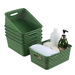 Taysisiter Plastic Woven Storage Baskets, Plastic Storage Baskets for Organizing, Deep Green, 6 Packs