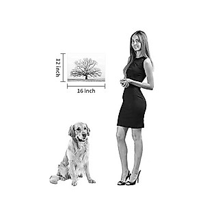 Winter Tree Canvas Print Artwork: Grey & White Landscape Print Wall Art for Bathroom (16'' x 12'')