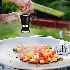 2 Pack Salt & Pepper Shakers Set, Refillable Salt Pepper with Stainless Steel Lid Container Spice Shakers Bottle for Home Kitchen, Restaurant, Picnic (Black)