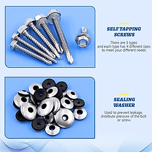 Glarks 560Pcs 410 Stainless Steel Hex Washer Head Sheet Metal Tek Self Drilling Screws and 304 Stainless Steel EPDM Bonded Sealing Washers Assortment Kit for Furniture Building Appliance Repair