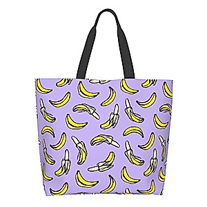 Bananas On Purple Tote Bag For Women,Womens Tote Bags,Waterproof Tote Purse for Teacher,Gym,Work,School with interior Pocket