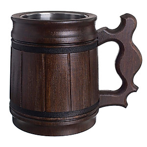 MyFancyCraft Gifts for Men Handmade Beer Mug Oak Wood Stainless Steel Cup Box Natural 0.3L 10oz Classic Brown