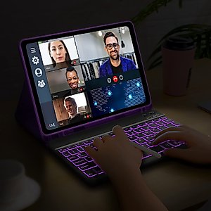 for iPad Air 4th 5th Generation Case with Keyboard,7-Color Backlit Detachable Smart Folio Keyboard Cover with Pencil Holder,Soft TPU Back Cover Keyboard for iPad Pro 11" / iPad Air 4/5th 10.9",Purple