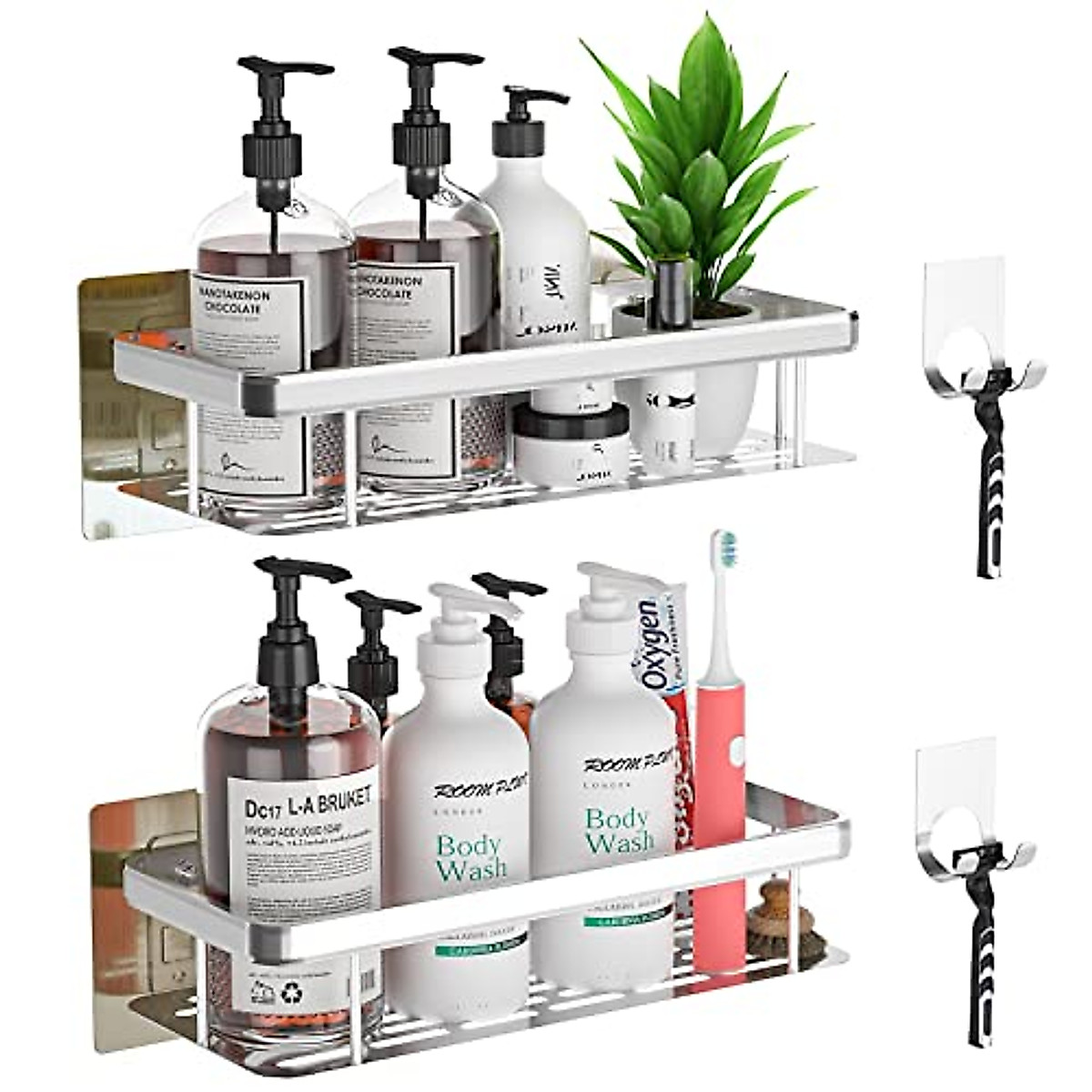 Shower Caddy Shelf, Adhesive Black Bathroom Shower Organizer,No Drilling Wall Mounted Shower Rack,Rustproof Bath Storage Basket for Bathroom,Toilet,Kitchen - 2 Pack