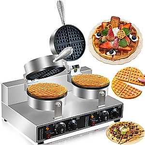 Commercial Waffle Maker Double Waffle Maker,2600W Non-Stick Commercial Waffle Maker Stainless Steel Belgian Waffle Iron for Commercial/Household Kitchens, Cafes, Restaurants