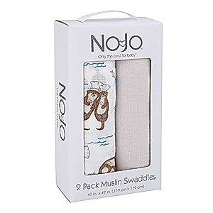 NoJo Chef Otter Brown, Blue and Gray Cookies 100% Cotton 2Pk Muslin Swaddles