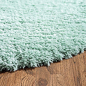 Rugs.com Infinity Collection Solid Shag Area Rug 5 Ft Round Cyan Shag Rug Perfect for Kitchens, Dining Rooms