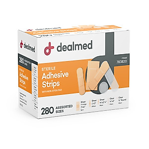 Dealmed Assorted Variety Pack Flexible Adhesive Bandages Sterile Bandage Strips with Non-Stick Pad, Latex Free, Wound Care for First Aid Kit (280 Bandages)