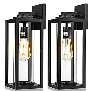 FILIYANO 16inch Large Outdoor Wall Lights - 2 Packs Modern Black Exterior Light Fixture with Clear Glass Shade, Waterproof Porch Lighting for House, Farmhouse Sconces Lantern for Front Door, Garage