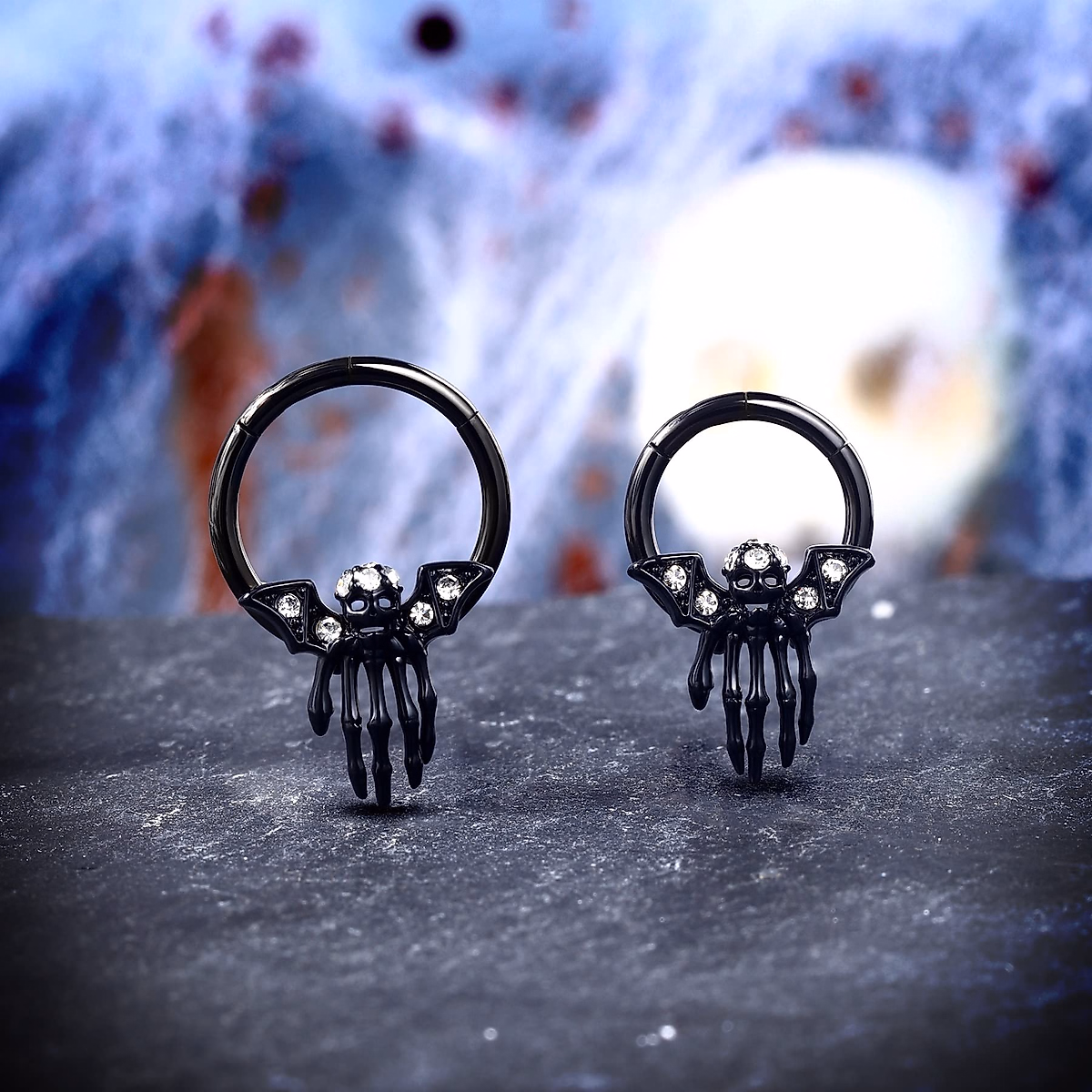 COCHARM Black Halloween Septum Rings 16g Skull Septum Piercing Jewelry Skeleton Nose Septum Clicker Spooky Septum Jewelry Vampire Daith Earrings