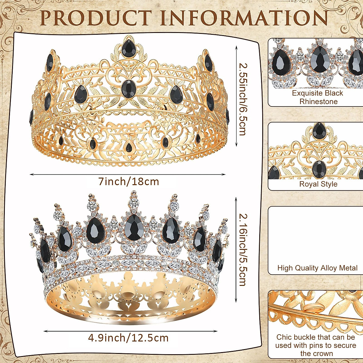 Mtlee 2 Pcs Prom King and Queen Crowns King Crowns for Men Royal Crown with Blue Rhinestone Queen Crowns for Women Halloween Wedding Birthday Graduation(Delicate Style)