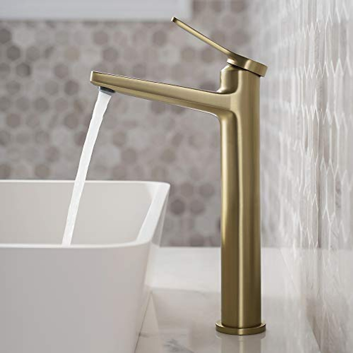 KRAUS Indy Single Handle Vessel Bathroom Faucet and Pop Up Drain in Brushed Gold, KVF-1400BG-PU-10BG