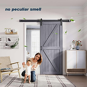 FREDBECK 36in x 84in Gray Barn Door Slab with 6.6ft (79inch) Barn Door Hardware Track Kit and Handle Floor Guide Included, Double Surfaces,Simple Assembly is Required,K-Frame,Grey