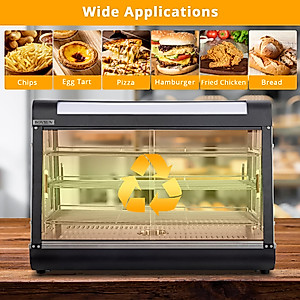 ROVSUN Pizza Warmer Food Warmer Display Countertop, Electric Commercial Food Warmer w/LED Adjustable Removable Shelves Glass Door, Pastry Display Case for Buffet Restaurant Party (35" Length-1500W)