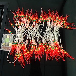 Sezrgiu 10M 80 LED Red Chili Pepper String Lights Fairy Night Lights Copper Garland Wreath Hanging Lamp Battery Powered for Home Wedding Party Garden Decoration (32.8FT/80LED, Red Chili)