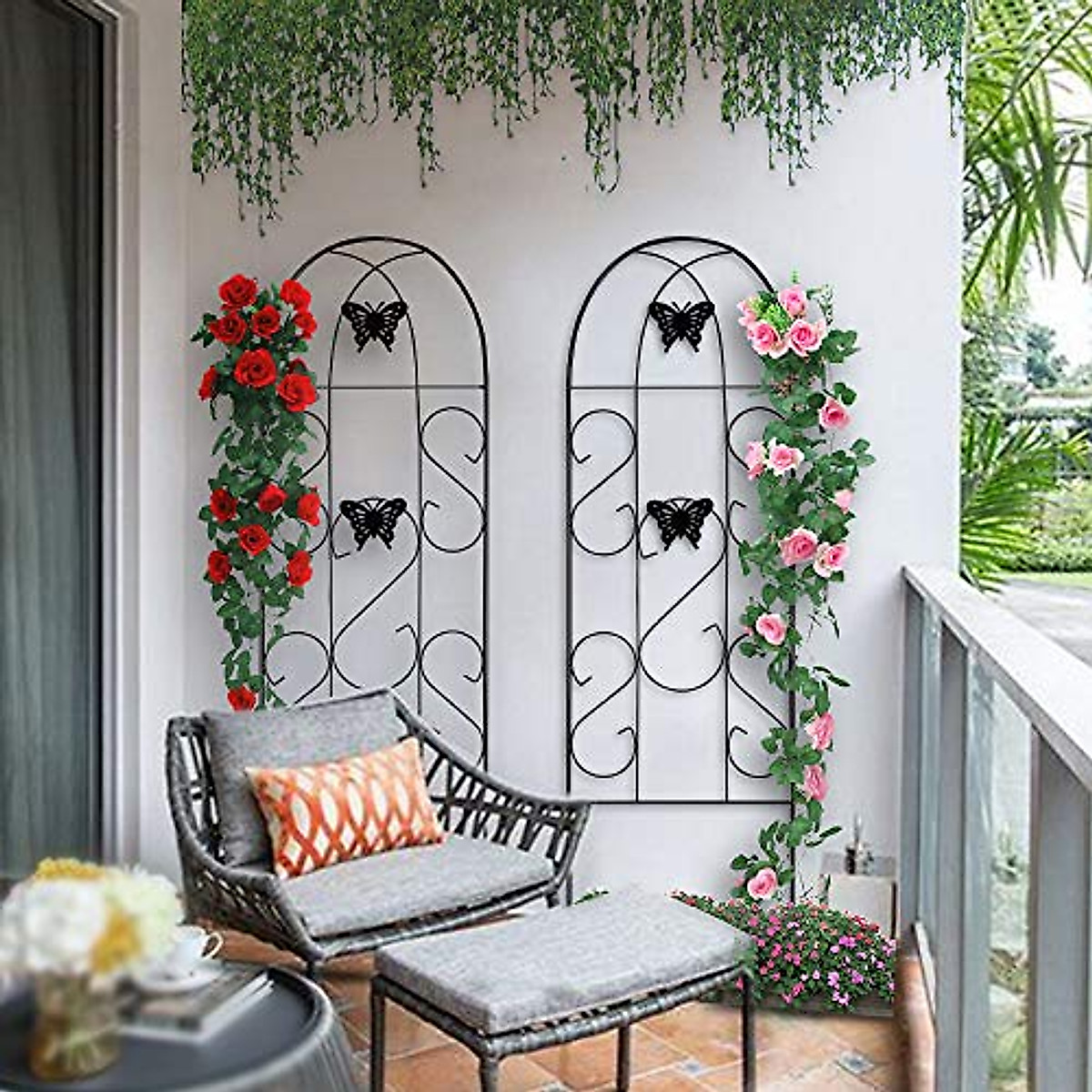 AMAGABELI GARDEN & HOME Garden Trellis 60"x 18" Rustproof Black Iron Butterfly Potted Vegetables Flowers Patio Metal Lattices Grid Panels