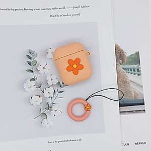Compatible with AirPods Case Flower, Soft Silicone Shockproof Cartoon 3D Flower Pattern Cover Girls Women Funny Kawaii Cute Case for AirPods 1/2 Generation - Orange