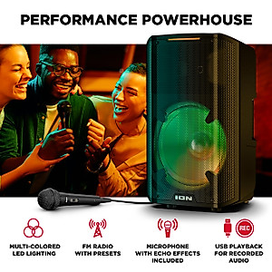 Ion Audio Trouper 300 - Battery Powered Portable Bluetooth Speaker with Rechargeable Battery, Multi-Channel Mixer and Lights (Renewed)