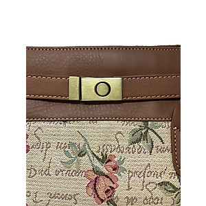 BANBERRY DESIGNS Pink Rose Tapestry Tote Bag With Brass Buckles 15