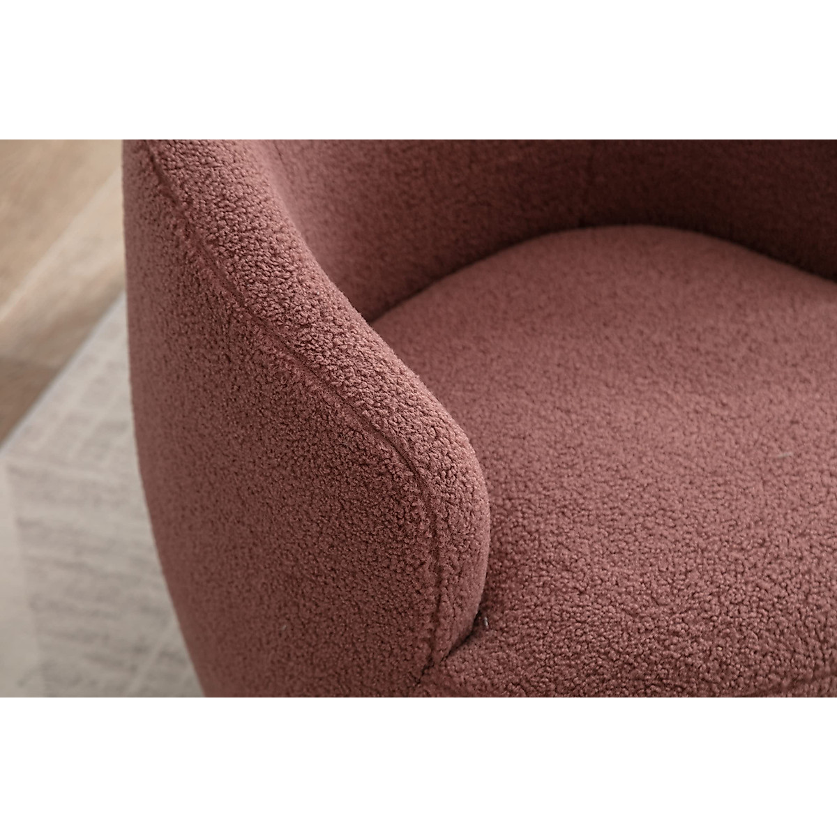 INMOZATA Swivel Barrel Chair, Teddy Fabric Swivel Accent Armchair Barrel Chair with Metal Base, Upholstered Comfy 360°Round Single Reading Chair for Living Room Bedroom,Red