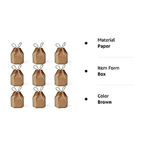 Samanter 50Pack Paper Gift Boxes Lantern Hexagon Kraft Paper Package Box with Twine Candy Chocolate Gift Packing Wrap for Wedding Party Christmas Brown